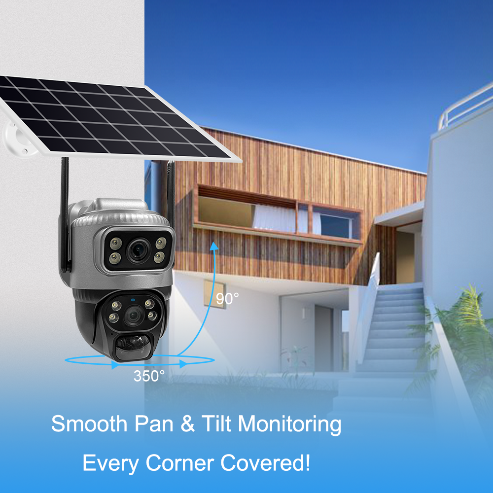 V380 VCS20 Solar-Powered IP66 Waterproof Dual Lens Surveillance Camera ...