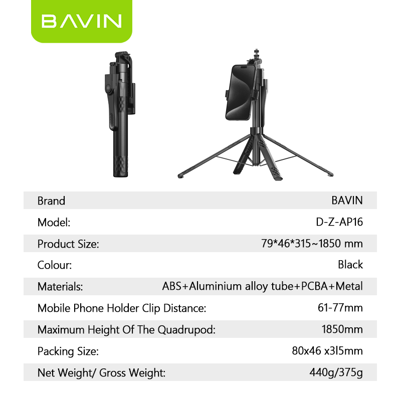 BAVIN P16 Portable Multi-Functional Selfie Stick Tripod Stand 360 ...