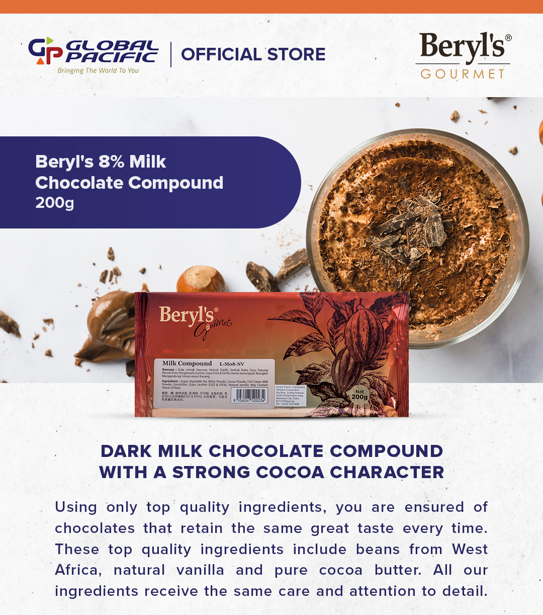 Beryl's 8% Milk Chocolate Compound Bar 200g | Shopee Philippines