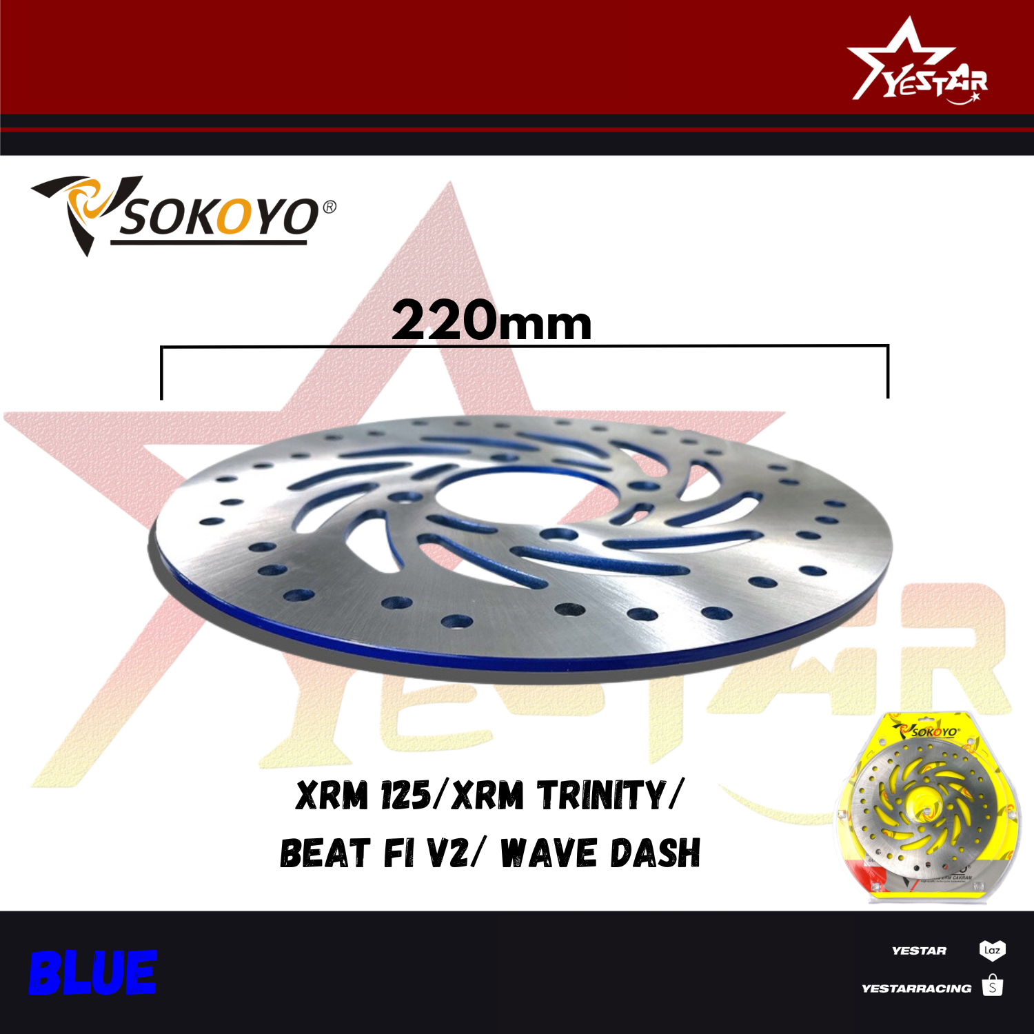 Yestar 1pc Front Disc Brake 220mm 4 Holes XRM 125 XRM Trinity Wave dash ...