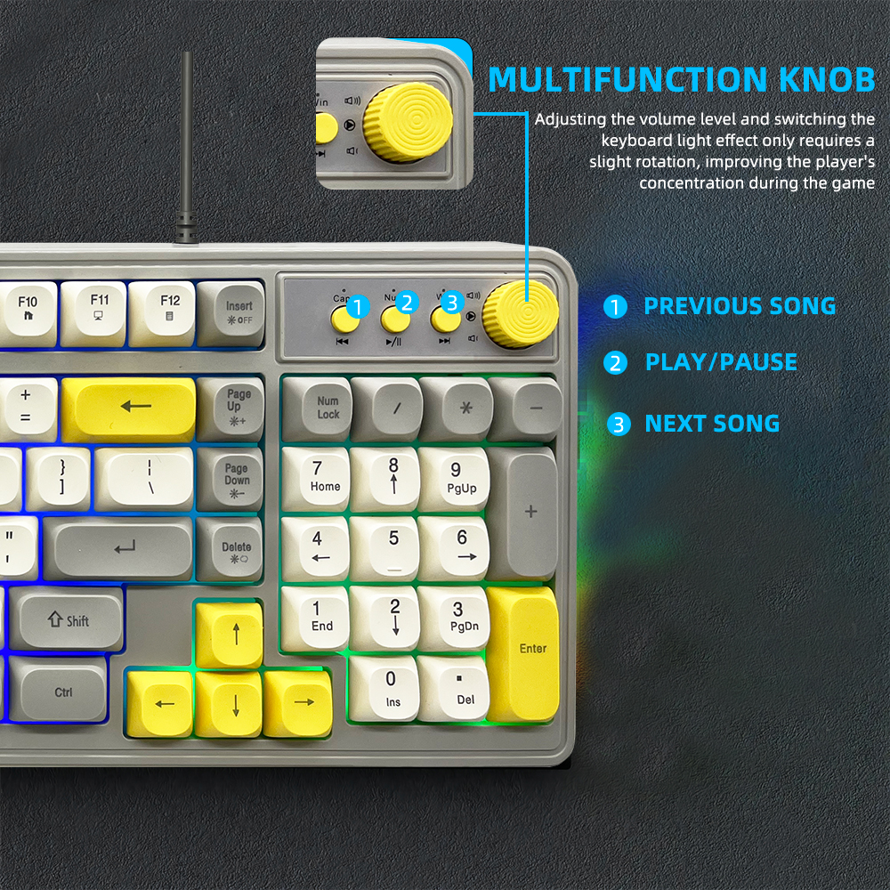 Zeus® K77 98 Keys Wired Gaming Keyboard USB Mechanical Feel With Volume Knob Control Media ...