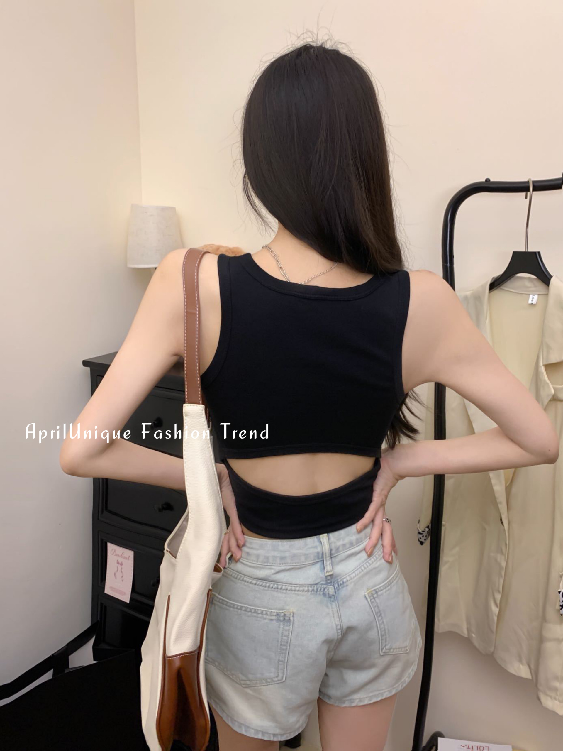 Ladies Cotton Sexy Hollow Back Vest With Padded Sando Bra Simple ...