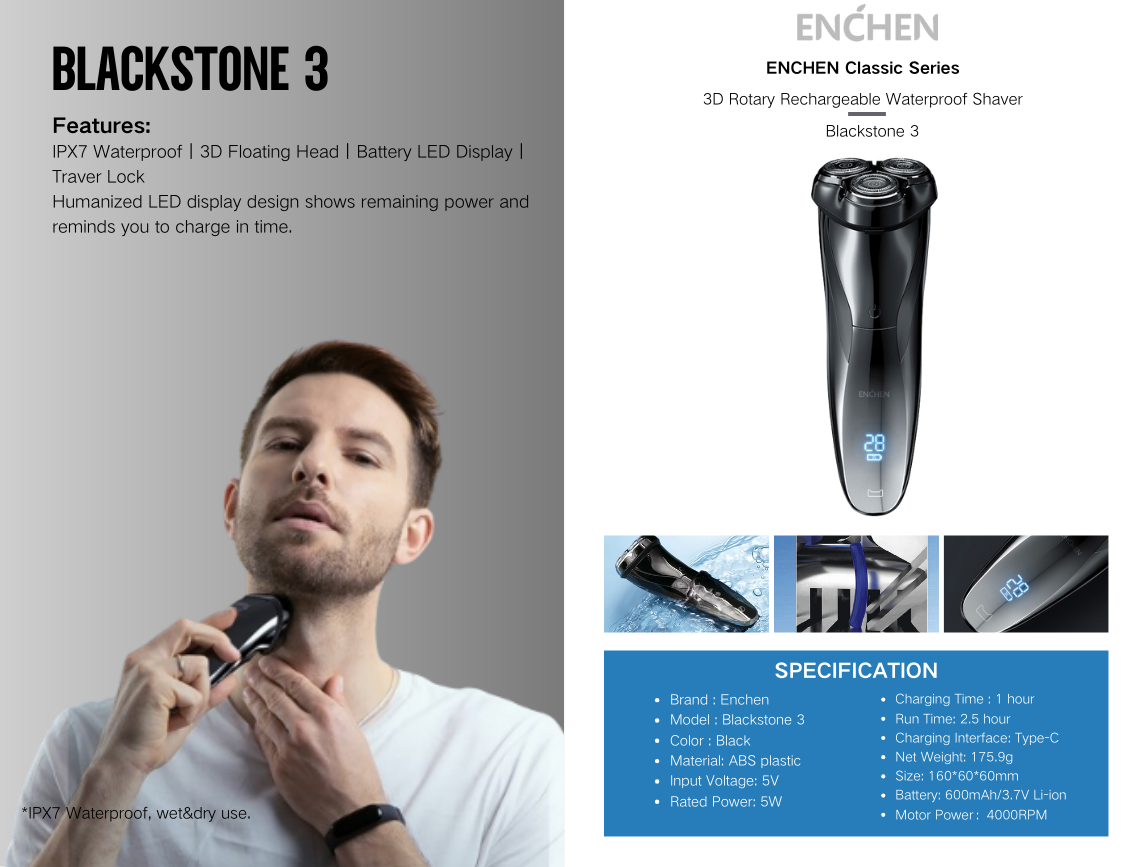 ENCHEN Blackstone Electric Shaver 3D Floating Shavers Beard Trimmer ...