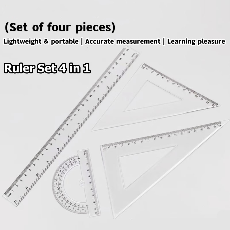 4Pcs Ruler Protractor Measuring And Drawing Tool Set Multifunctional ...