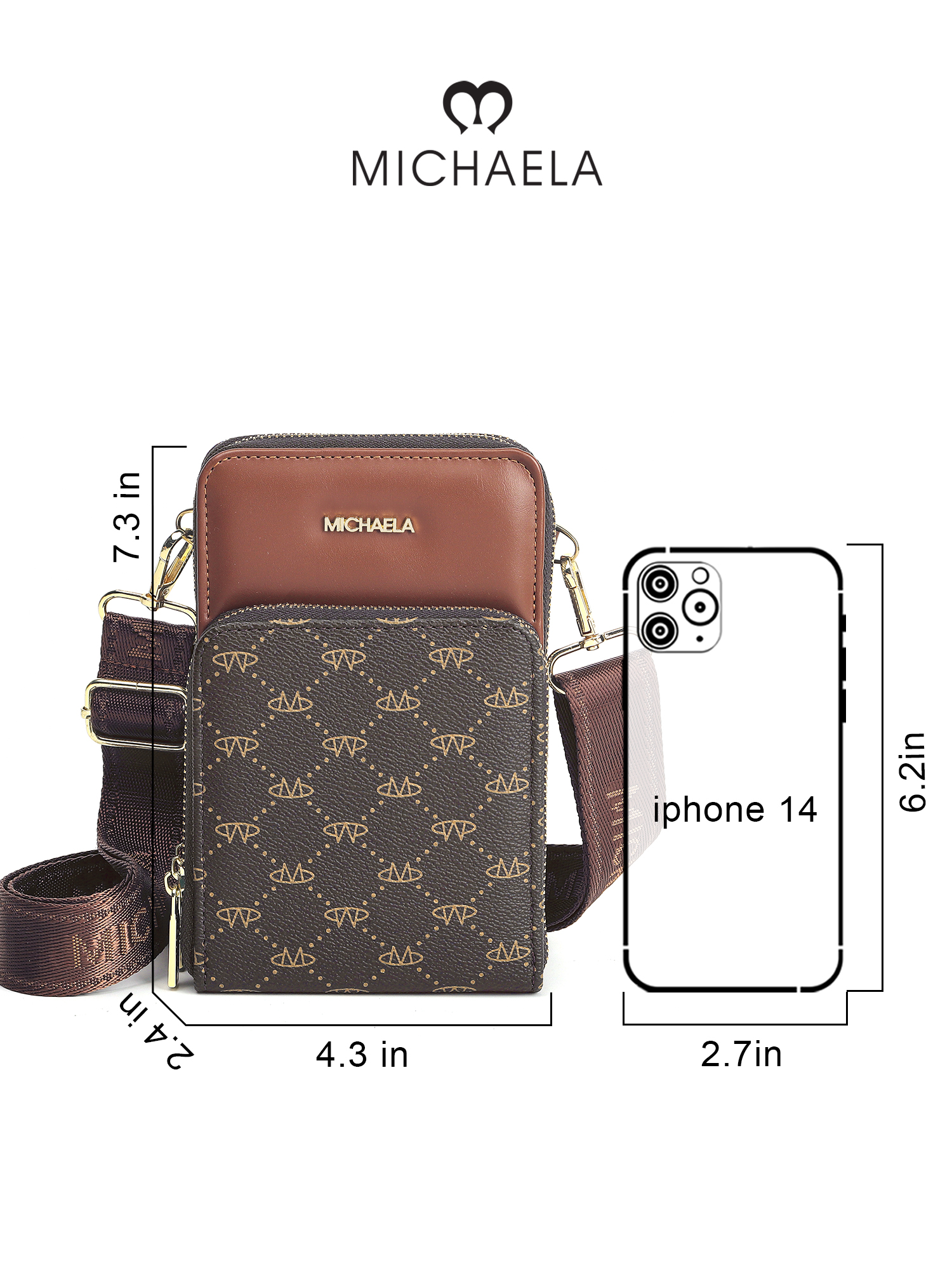 MICHAELA Zip Cellphone Sling Bag Multi-Pocket Wide Strap Crossbody Bag ...