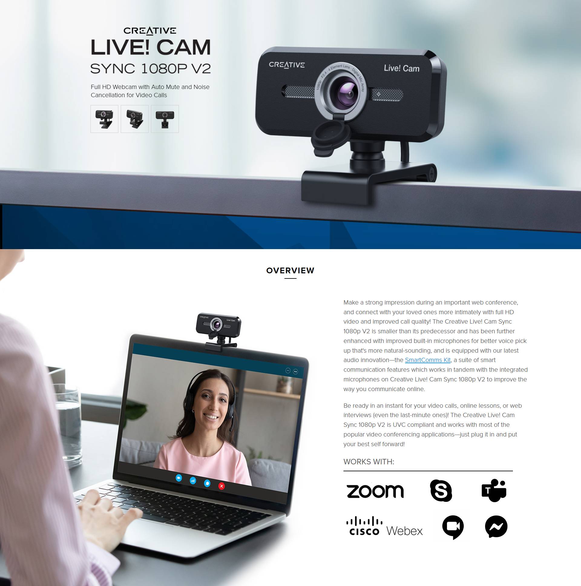 Creative Live Cam Sync V3 2K QHD Webcam with 4X Digital Zoom and Built ...