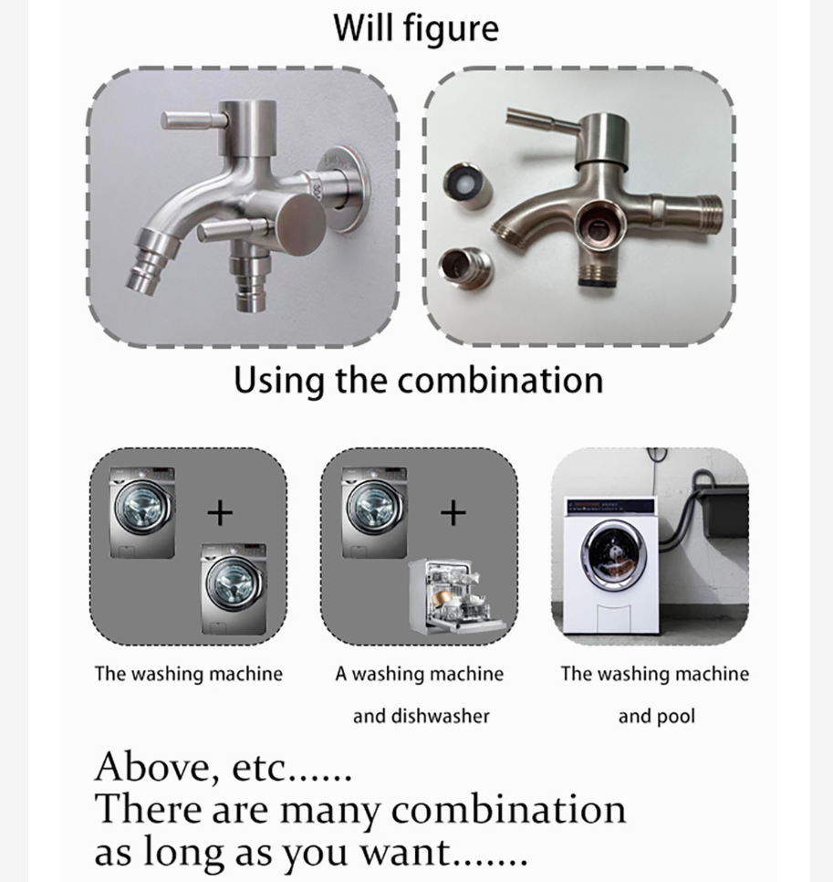 Stainless steel 1 in 2 out dual way copper valve faucet, bathroom ...