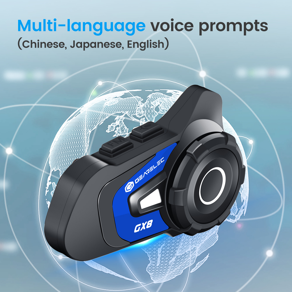 GEARELEC GX8 Motorcycle Intercom Helmet Headset Up to 8 Riders Group ...