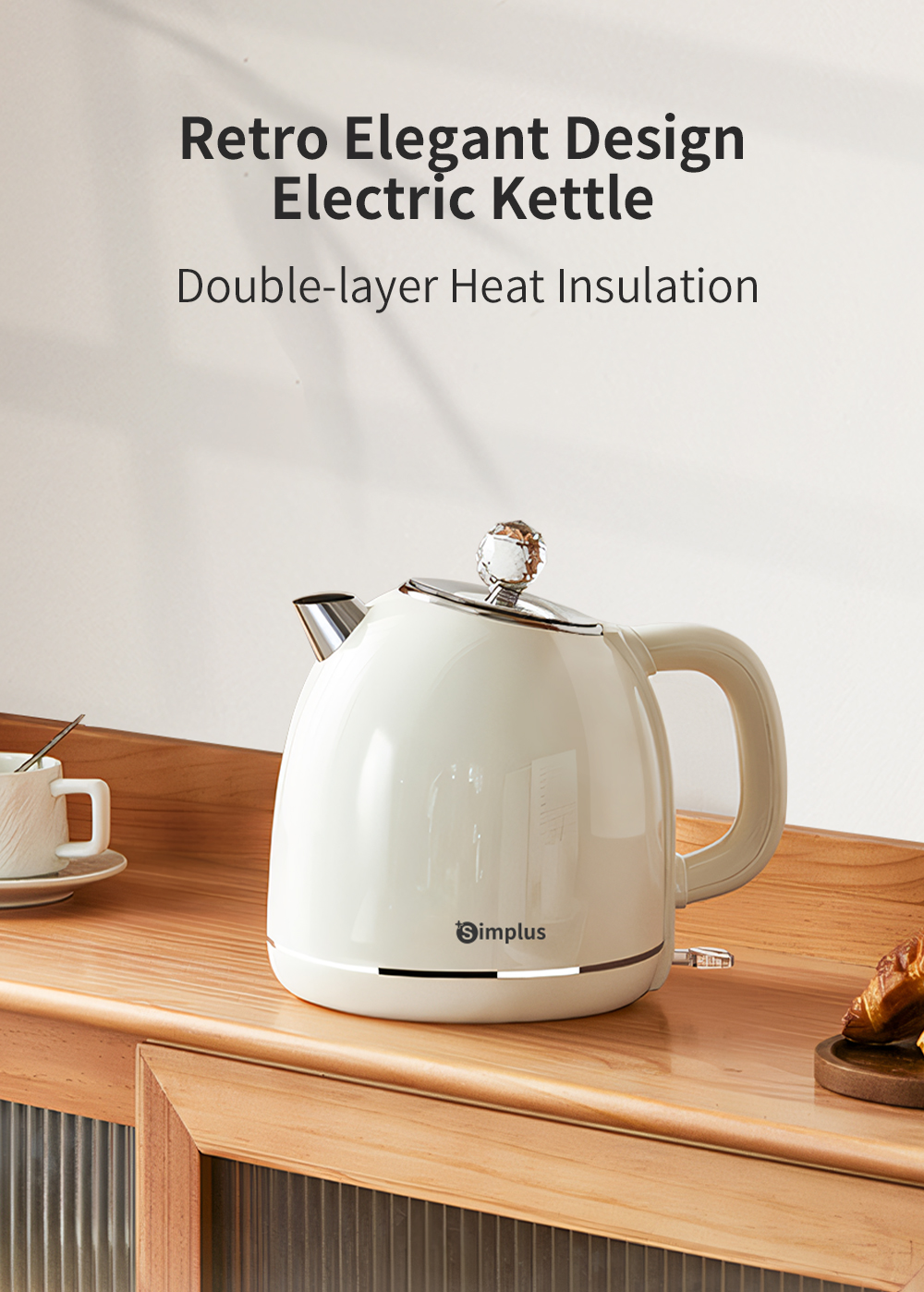 SimplusPink European Retro Electric Kettle Double Layer Anti-scald 1.7L ...