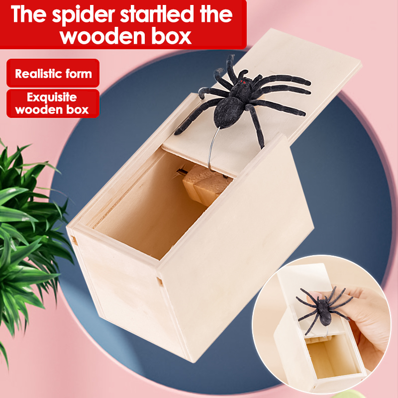 Spider Scare Prank Box Pop Out Rubber Spider Handmade Wooden Scare Box ...