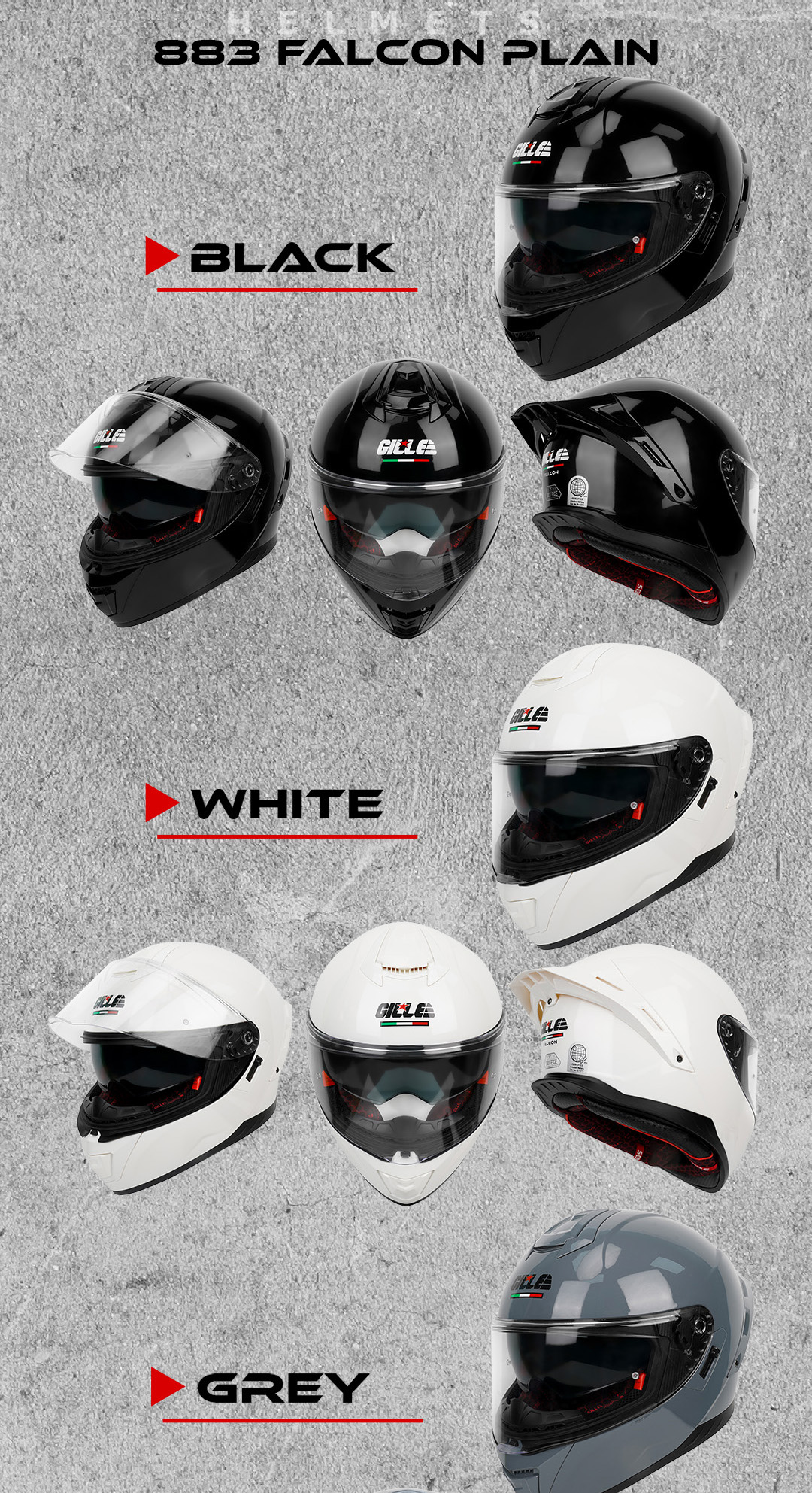 Gille Helmet 883 FALCON PLAIN Motorcycle Helmet Full Face Dual Visor With Keychain | Shopee ...