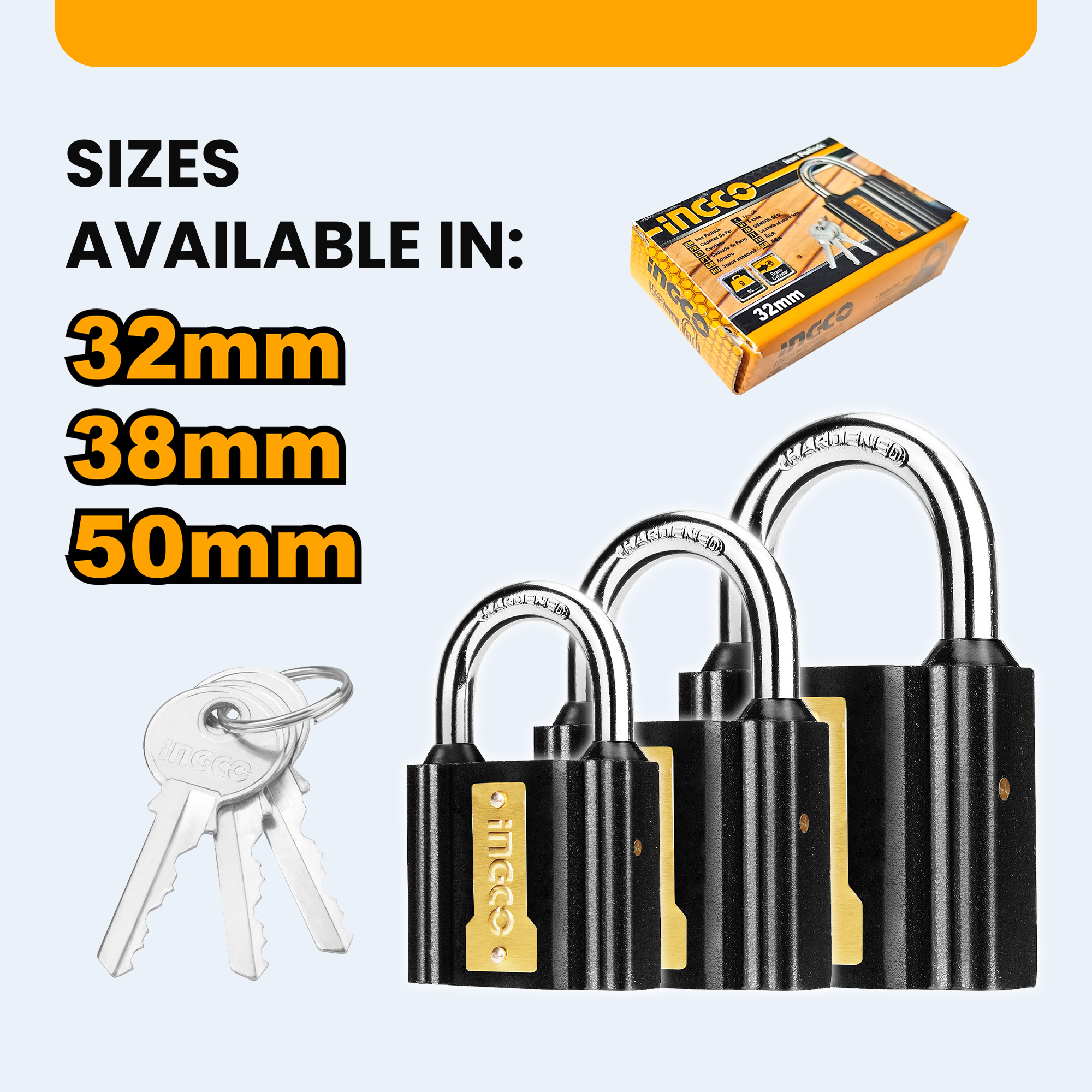 Ingco 32mm-50mm Short Shackle Iron Padlock w/ Brass Cylinder Anti-Theft ...