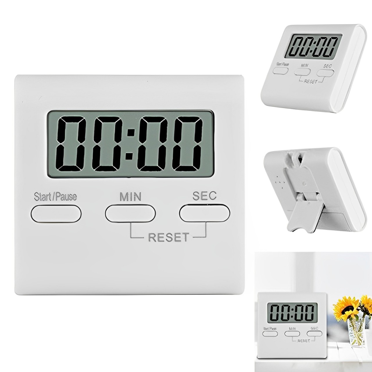 White Digital Kitchen Timer Cooking Digits Loud Alarm Magnetic Backing ...