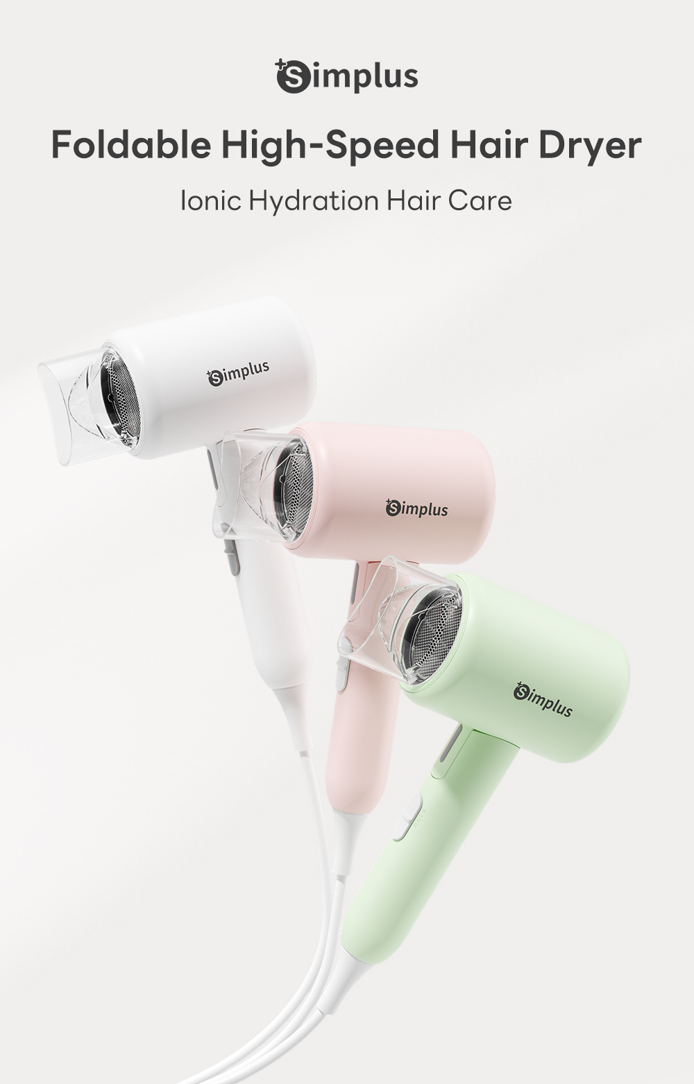 Simplus Hair Dryer Foldable Design Ionic Hair Care 1250W Power 3 ...