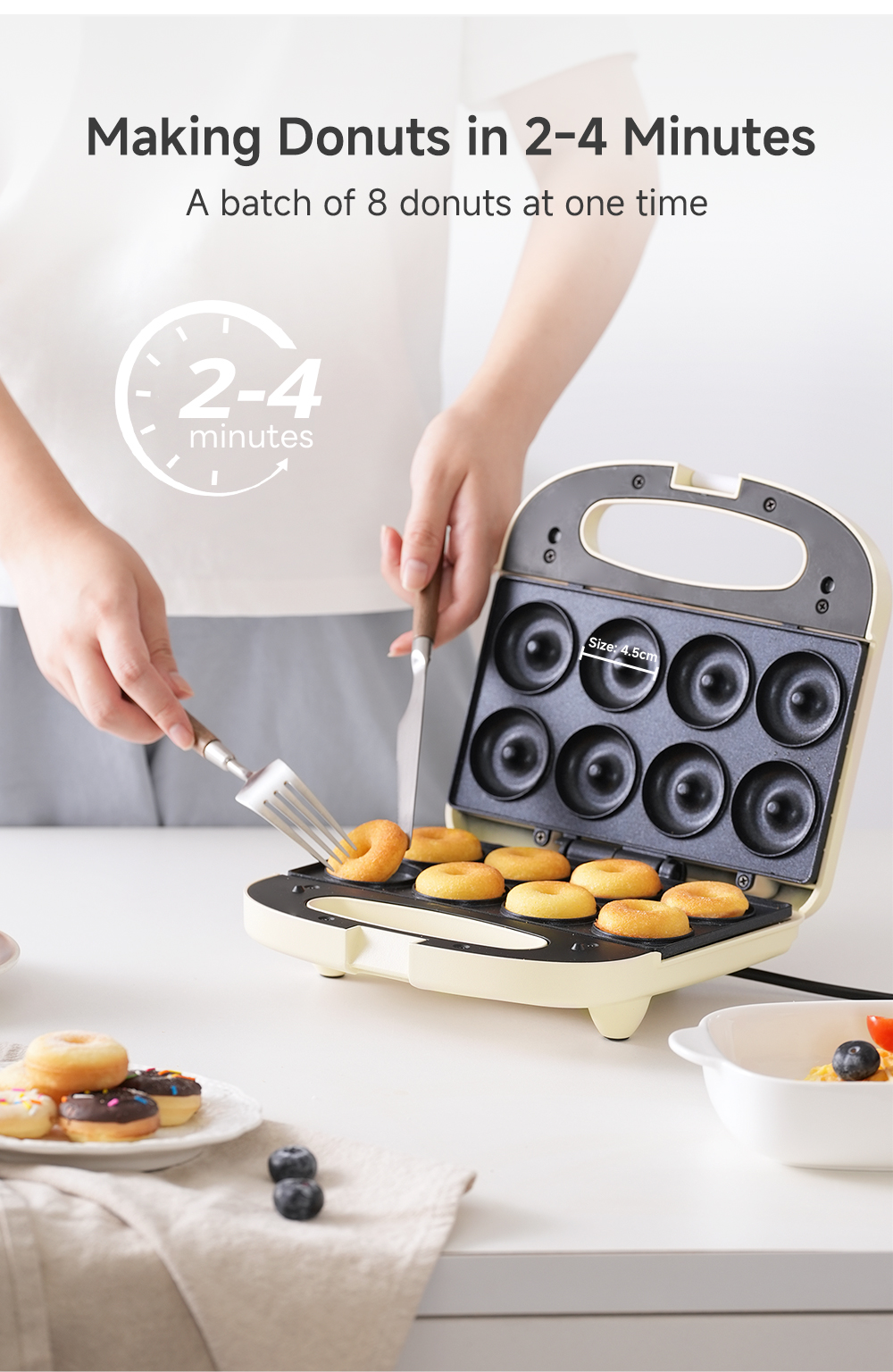Simplus Donut Maker Breakfast Machine 800W Dual-sized Heating 8 Hole ...