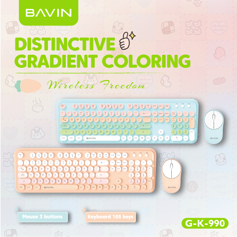 BAVIN K990 2.4G Cute Stylish Wireless Keyboard and mouse Compatible for ...