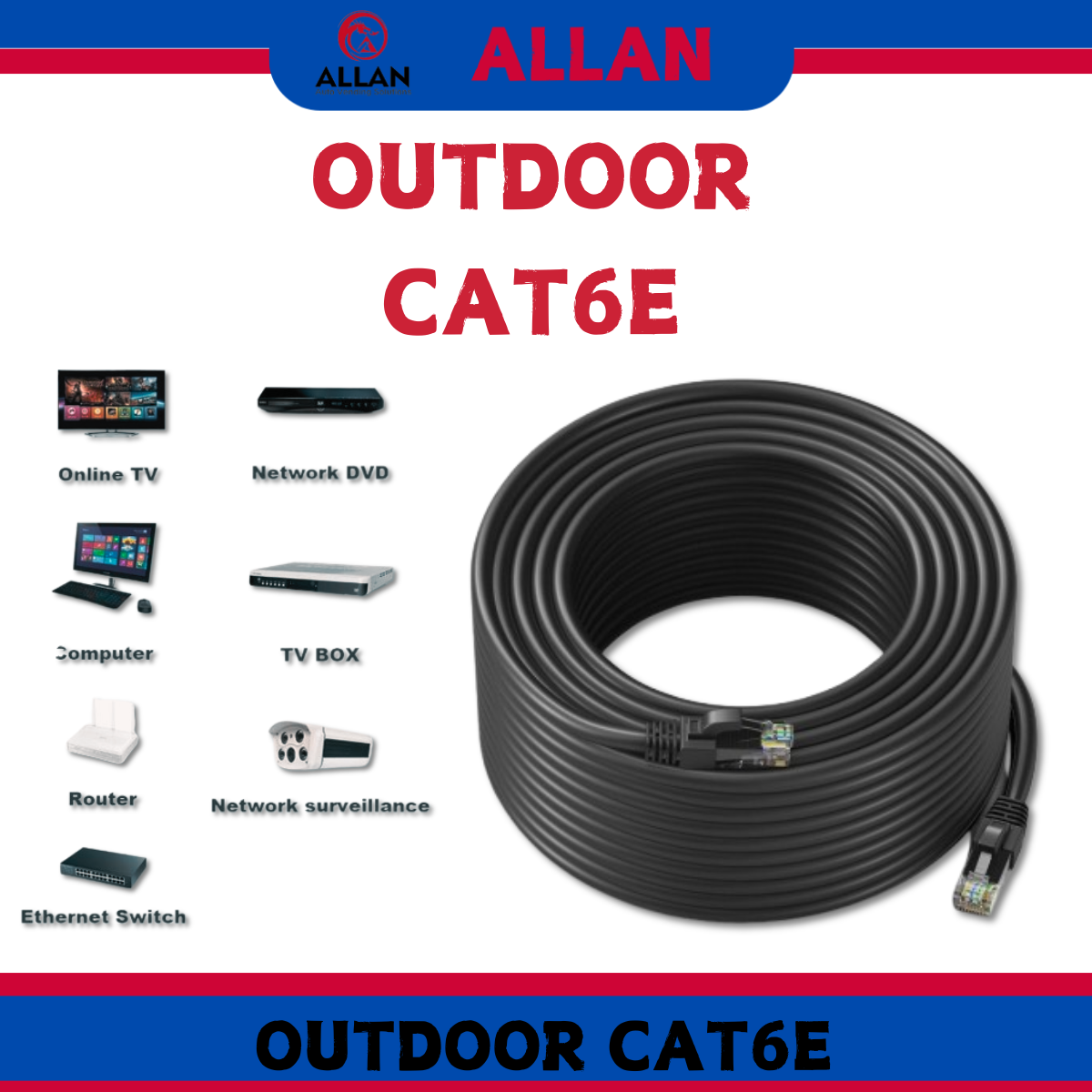 ALLAN Outdoor UTP Cat6 Lan Cable 10M-50M Shielded Grounded UV Resistant ...