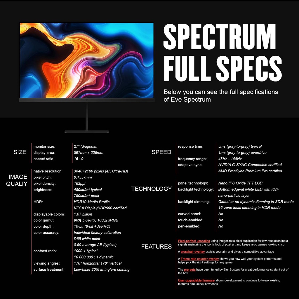 Eve Spectrum 27" 4K 144Hz Gaming Monitor IPS Monitor HD 3840 X 2160 4K ...