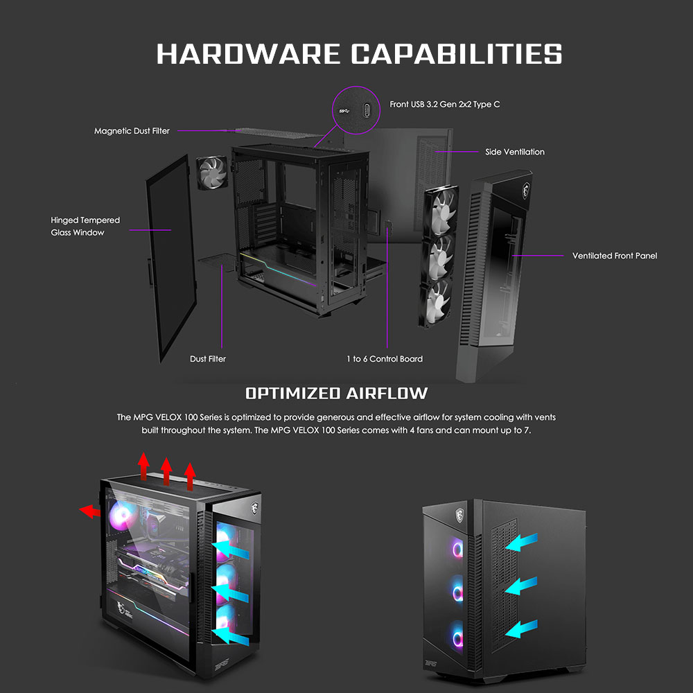 EasyPC| MSI MPG Velox 100R PC Case Gaming| ARGB ATX| Black and White ...