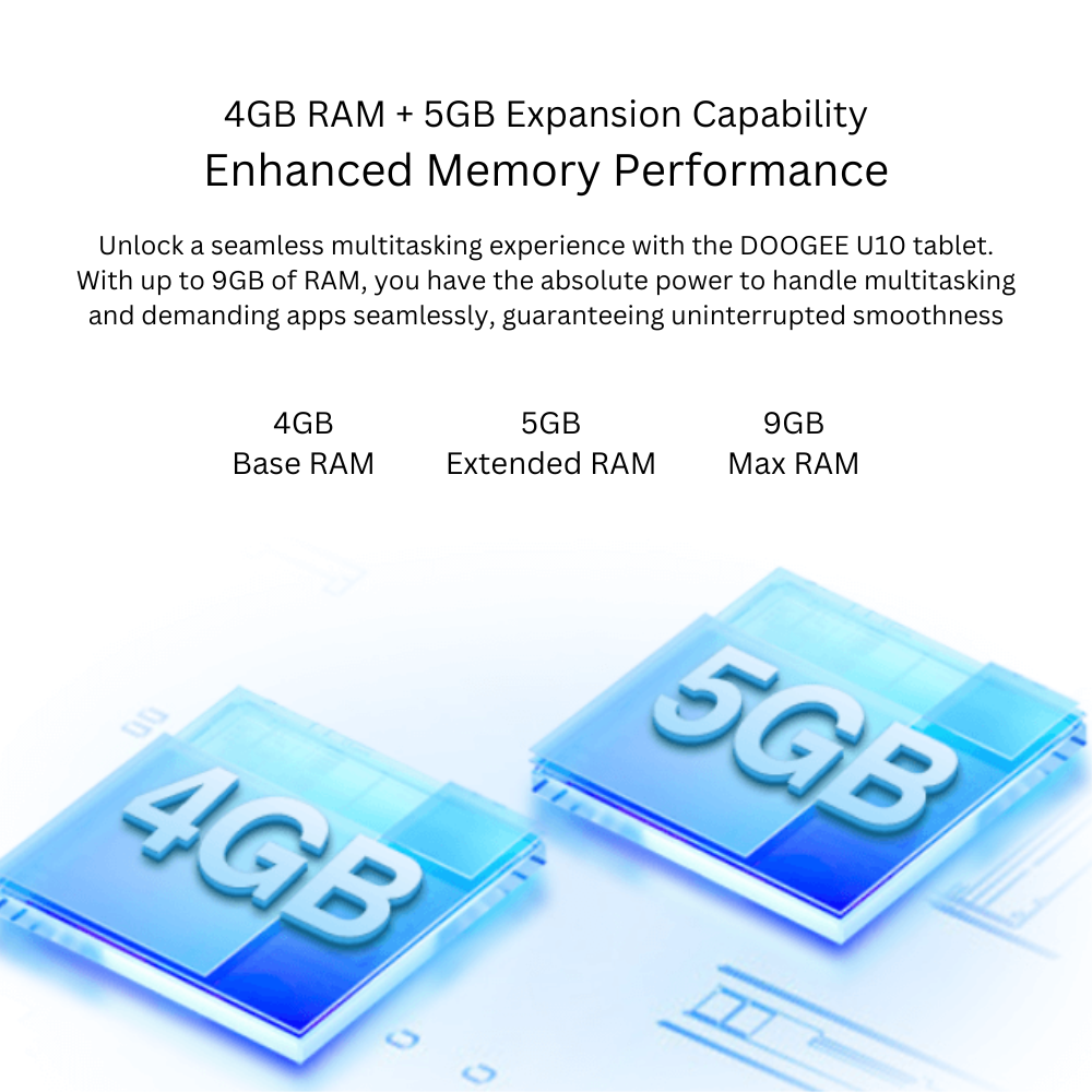 DOOGEE U10 Tablet | 10.1" IPS HD Display | Quad Core RK3562 | Android 13 | 9GB (4+5GB) RAM+128GB ...