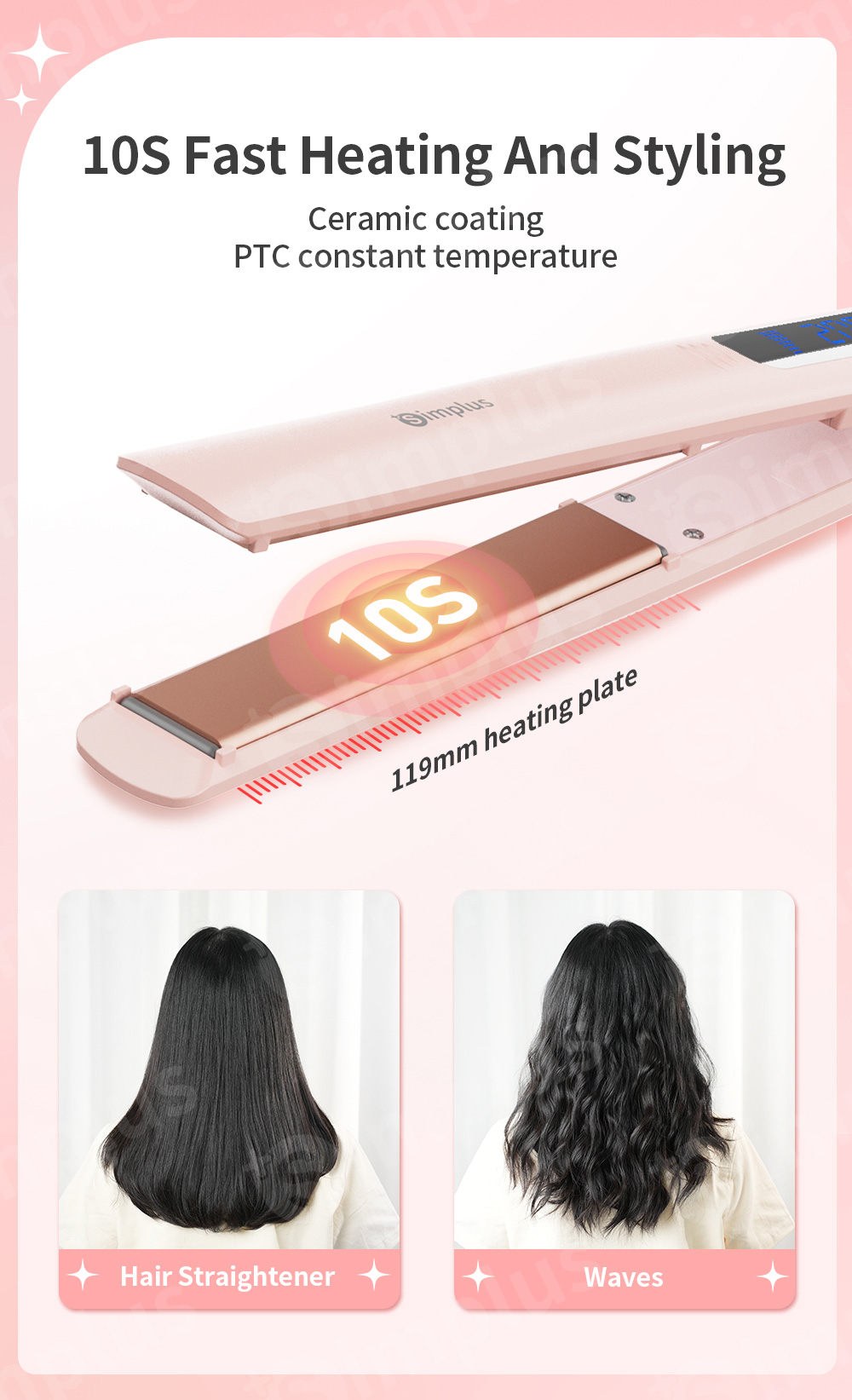 Simplus Hair Straightener LCD Display 9 Temperatures ZFBA003 | Shopee Philippines