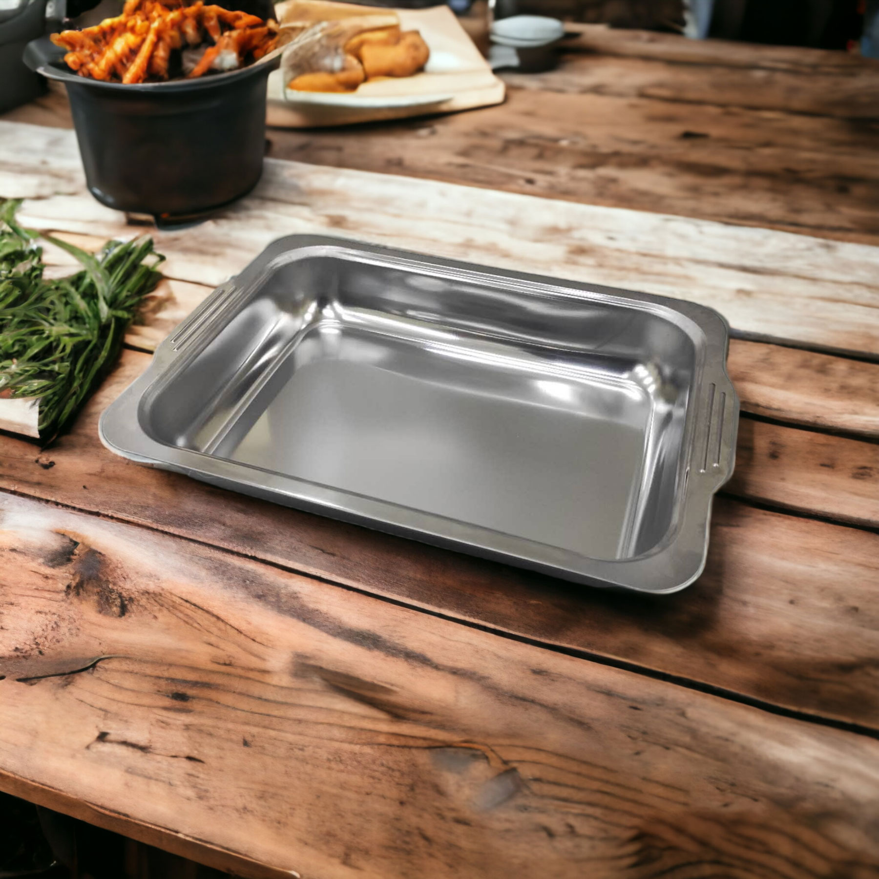Rectangle Stainless Steel Deep Baking Tray with Handles | Shopee ...