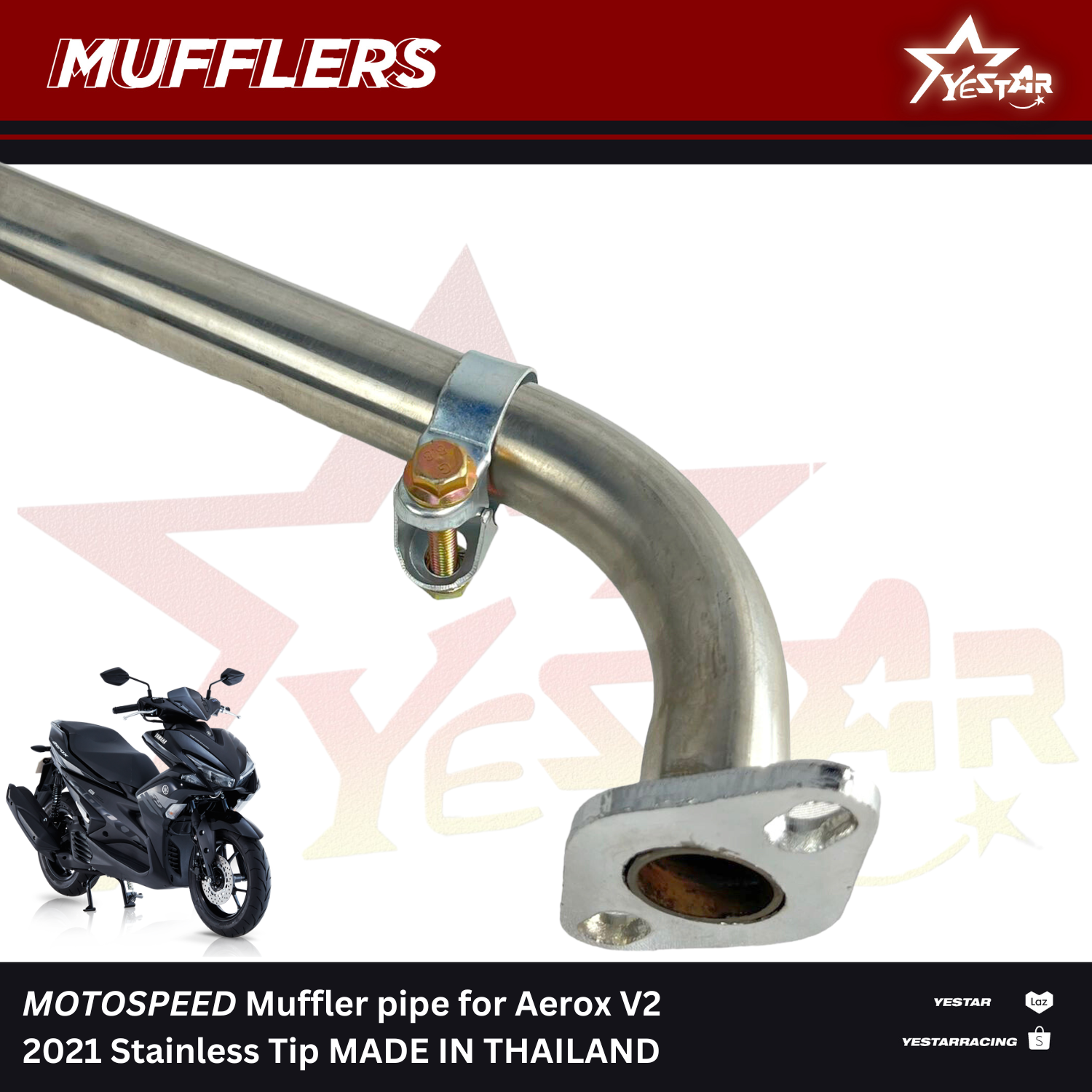 yestar_ Motospeed Muffler pipe for AEROX V2 2021 Stainless tip Made in Thailand #1916 | Shopee ...