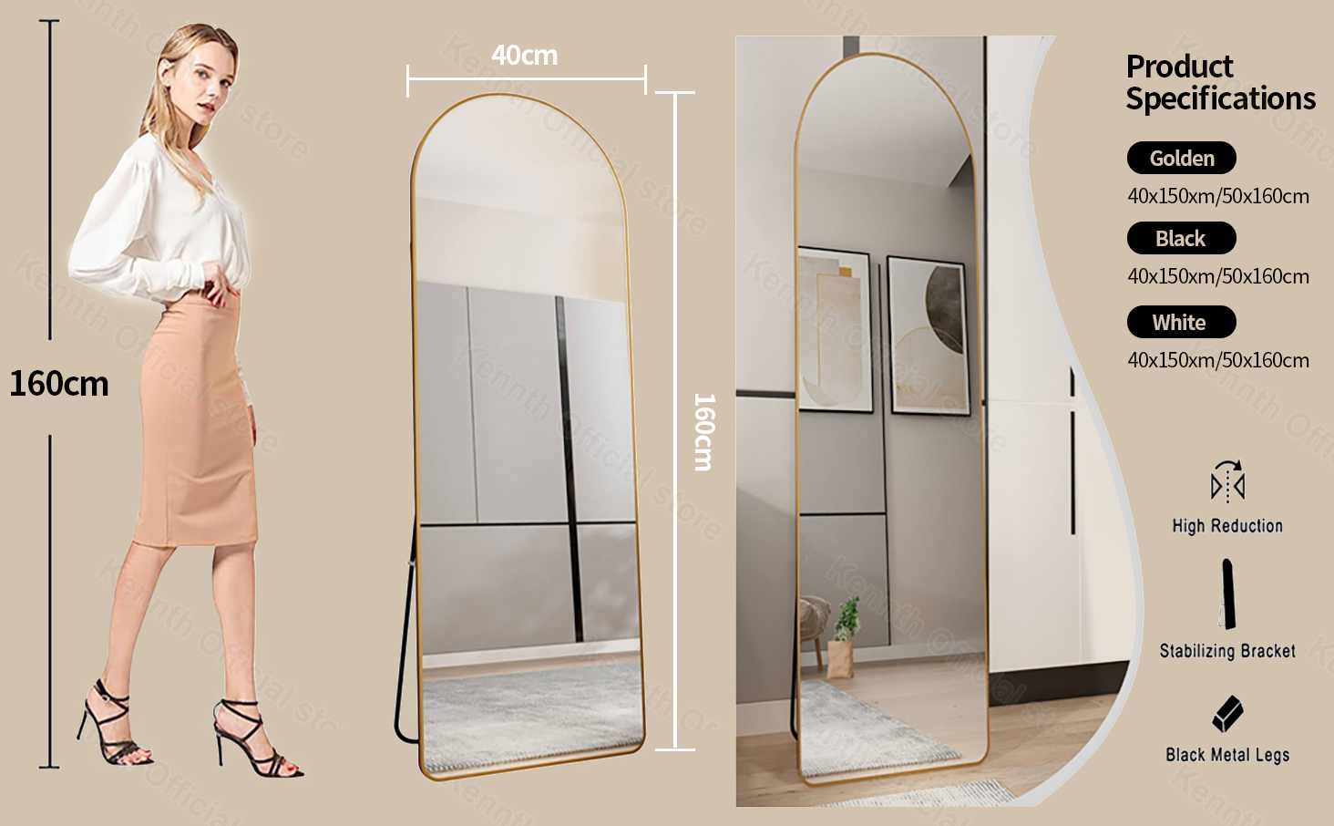 Full-length Mirror Whole Body Mirror HD 160*50cm,Fashionable Arched ...