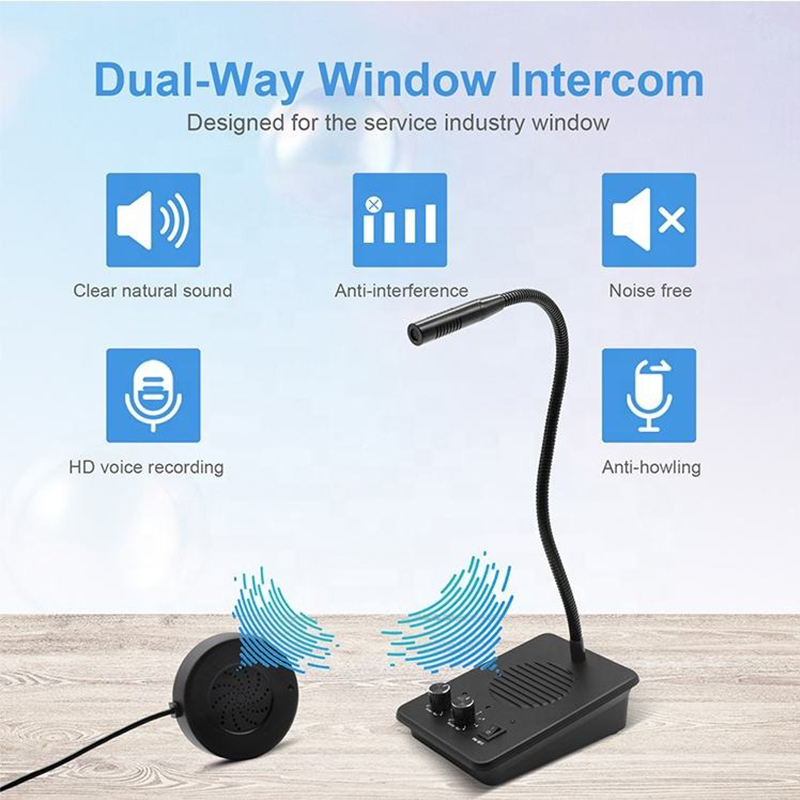 DAYTECH WI07 Two-Way Window Intercom System Glass PA Speaker and Microphone with Adjustable ...