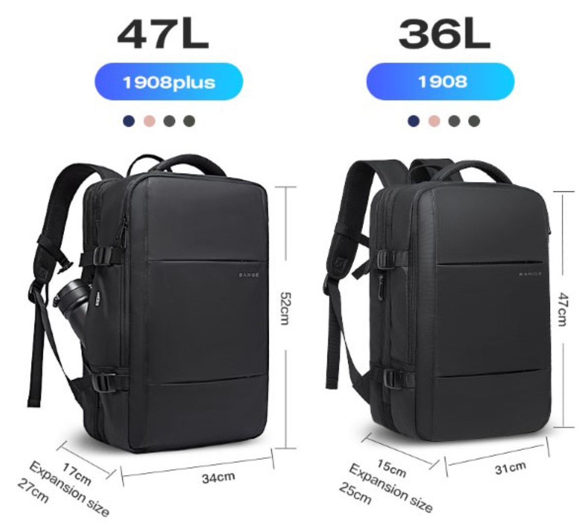 Bange 1908 Anti-Theft Backpack - Expandable (22-35L & 26-45L), Water ...