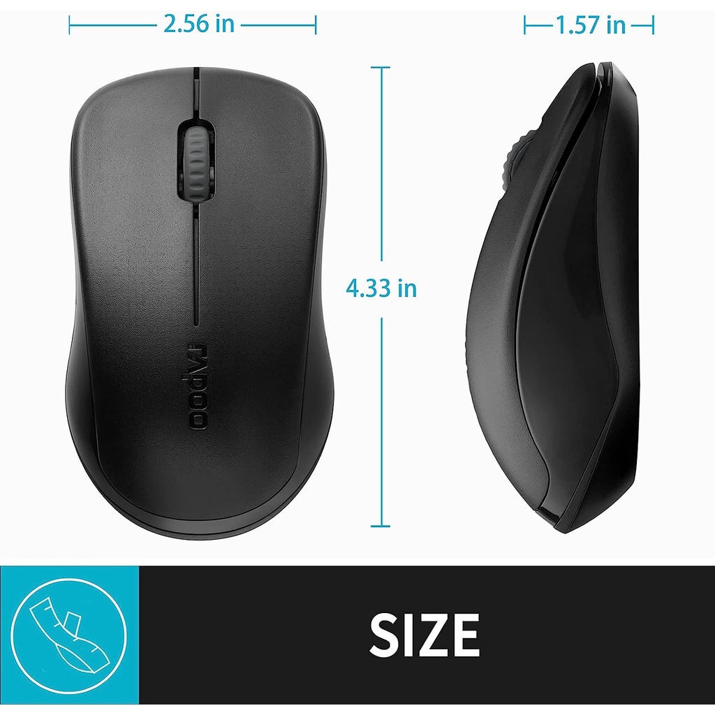 Rapoo 1680 Silent Wireless Mouse for Laptop PC USB 2.4G 1000DPI ...