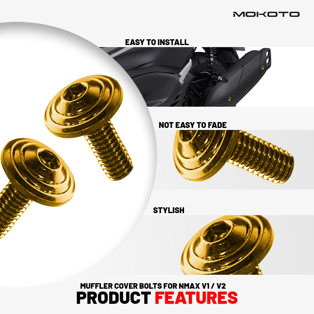 MOKOTO YAMAHA NMAX V1 V2/AEROX V1 V2 MUFFLER COVER MUSHROOM GOLD BOLTS FOR NMAX/AEROX V1 V2 2 ...