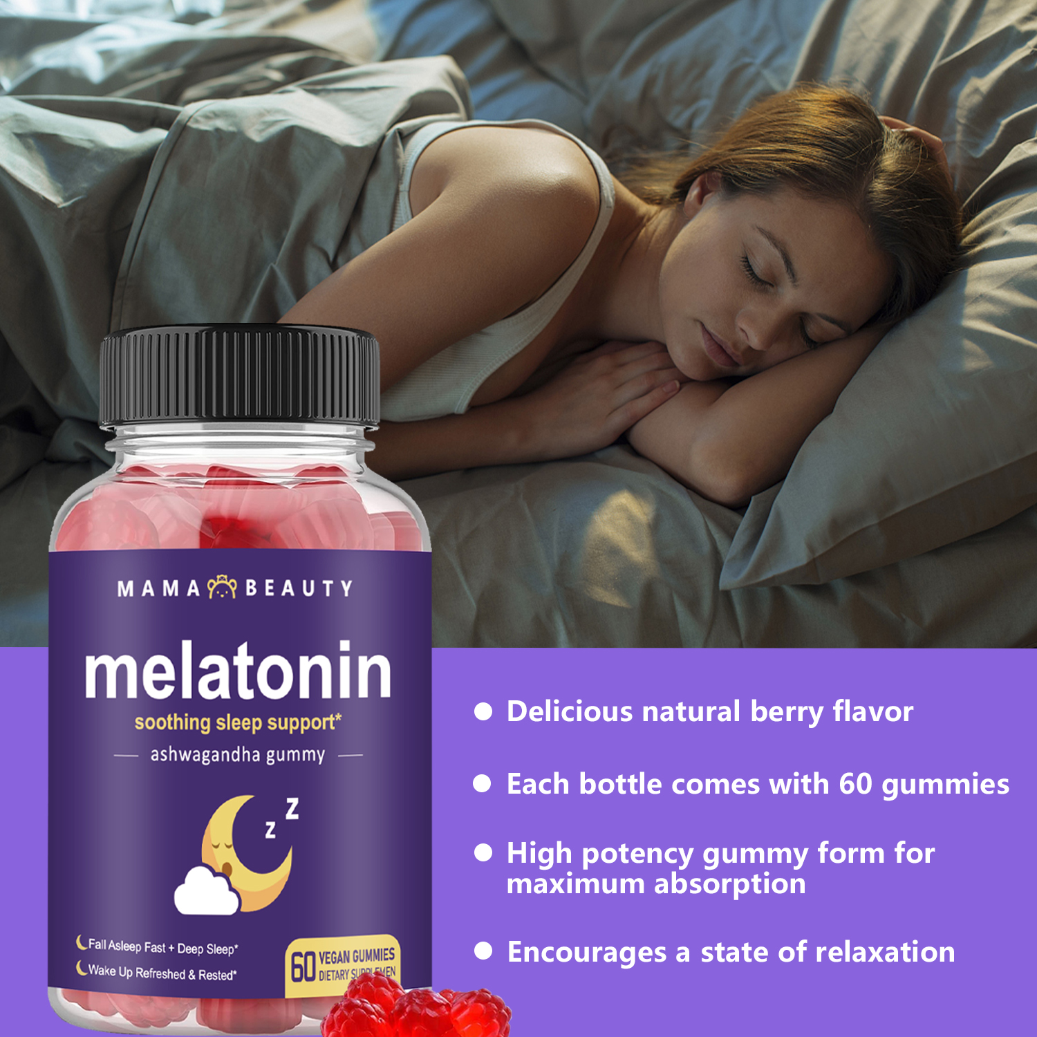 Mama Beauty Melatonin Gummies Health Sleep Ashwagandha Gummy Relieve ...