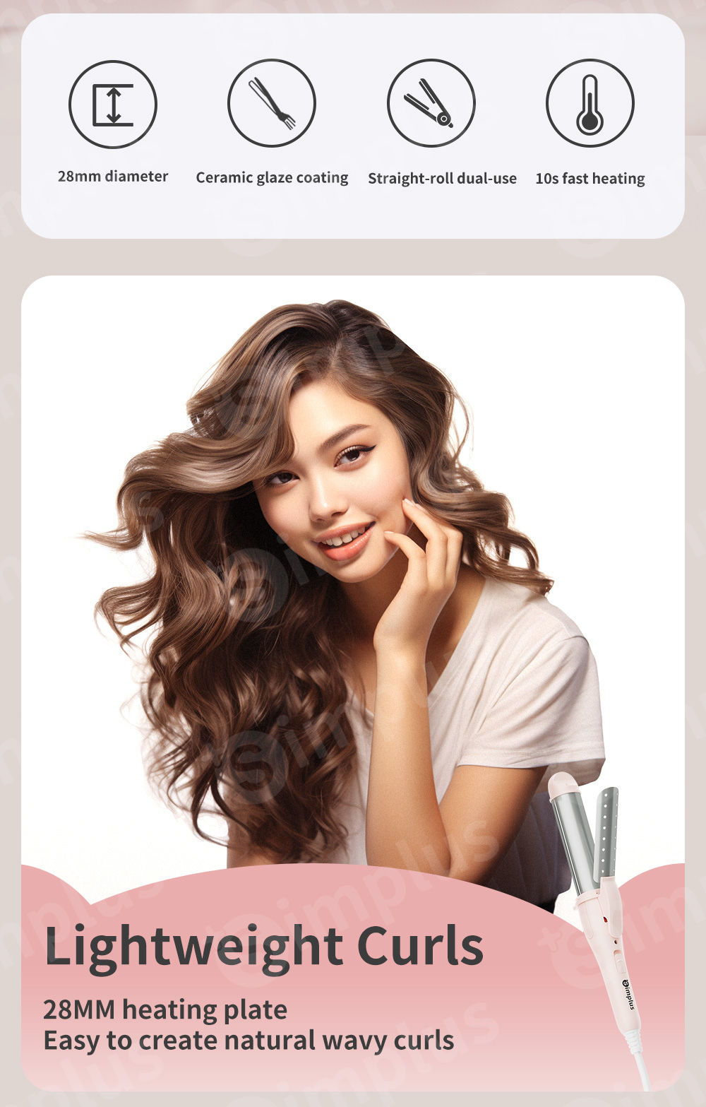 Simplus 2 in 1 Hair Straightener & Curler Ceramic Glaze Coating JFBA009 ...
