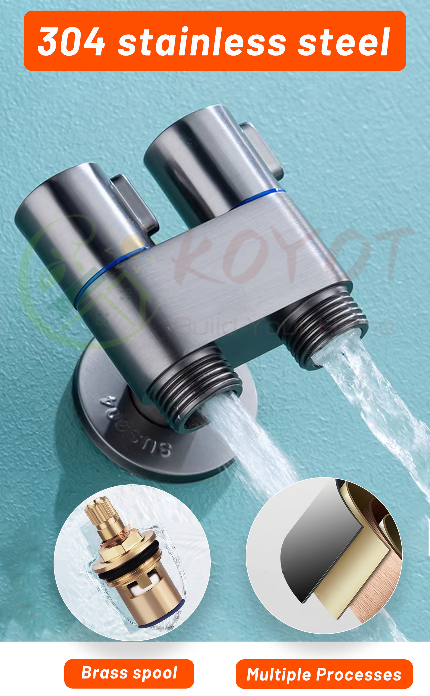 KOYOT 1 in 2 Out Faucet Dual Control Valve with Bidet Washing Machine ...