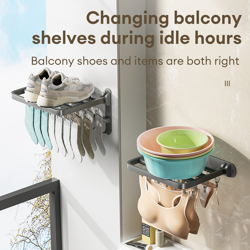 180 ° Wall Mounted Clothes Drying Rack Foldable Swing Arm Socks ...
