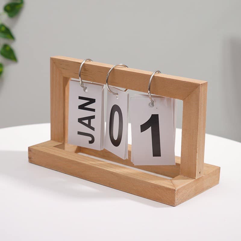 Vintage Wood Calendar Perpetual Wooden Flip Calendar Turn Page Month ...