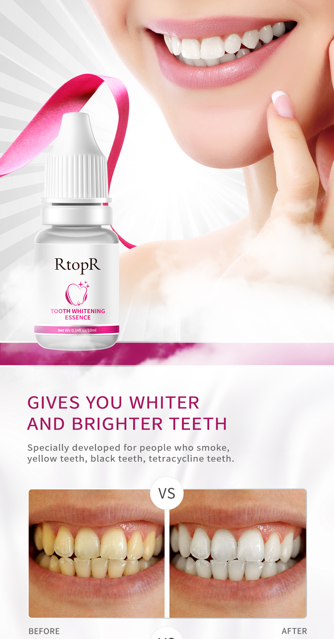 RtopR Teeth Oral Hygiene Essence Whitening Daily Use Effective Remove ...