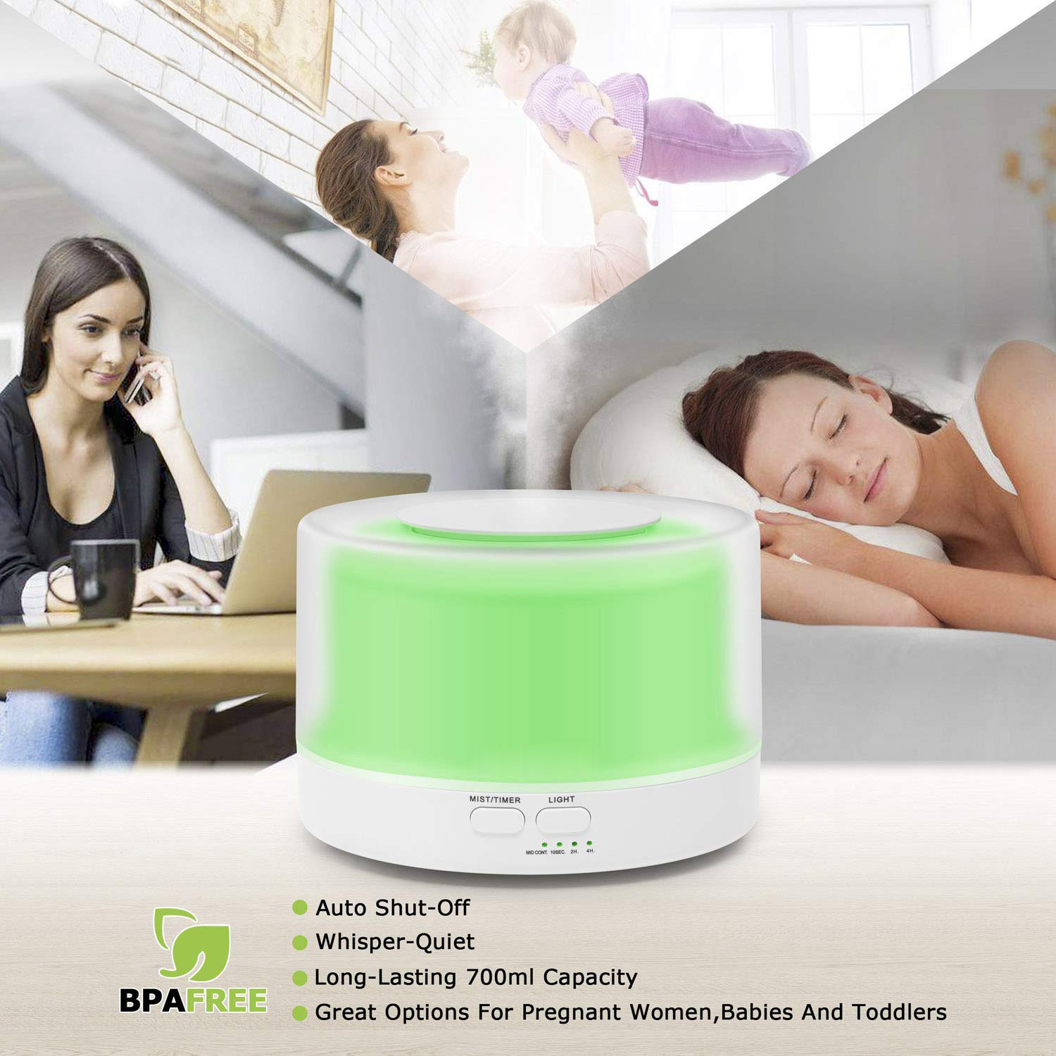 500ml Wood Grain Humidifier With Essential Oil 7 LED Ultrasonic ...