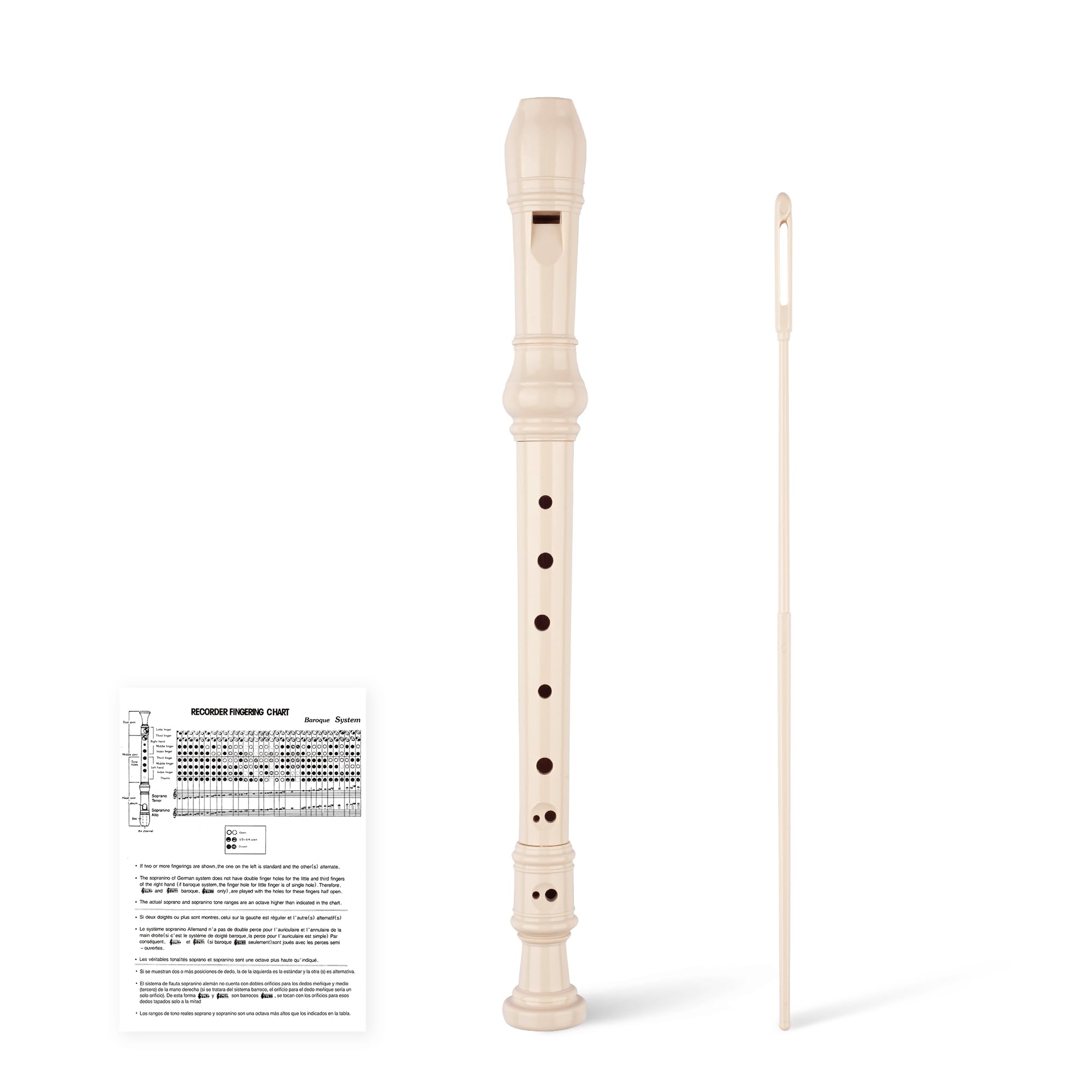 8 Hole Flute，Detachable with Cleaning Rod and Fingering Chart for ...