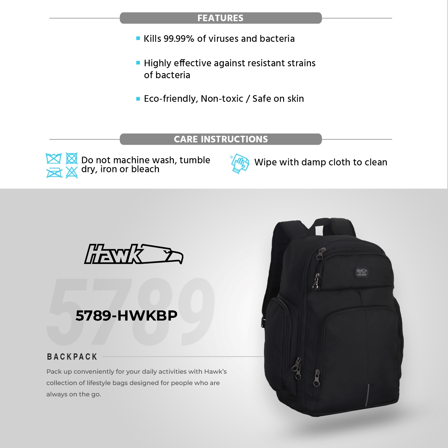 Hawk 5789 Corporate Backpack with VIRUPRO Anti-Microbial Protection ...