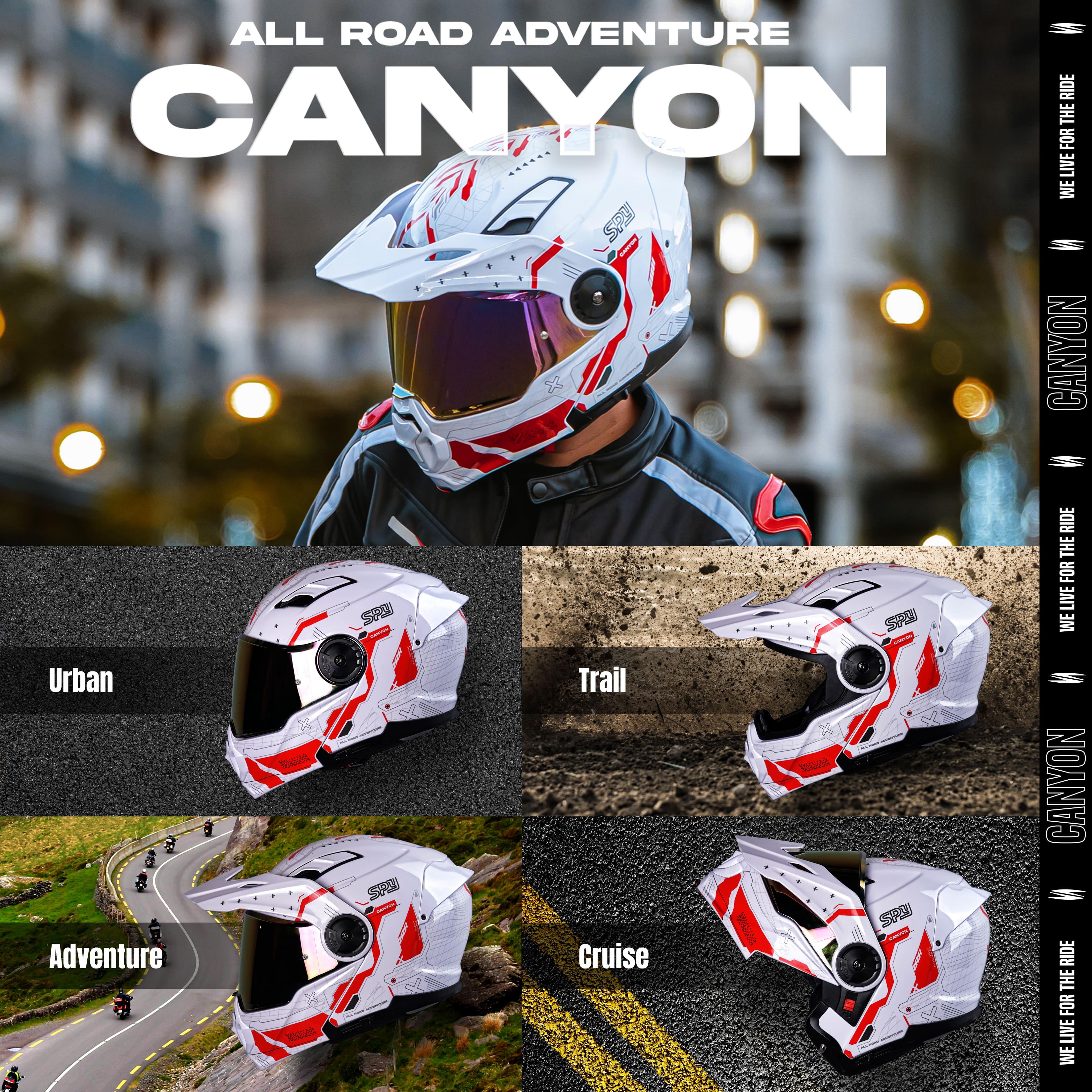 SPY Canyon GD S1 - Fiber Glass Modular Dual Visor Helmet (FREE Clear ...