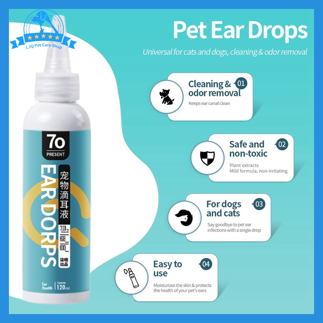 LJQ 120ML Pet Ear Drop Cat Dog Mites Odor Removal Eyes Drops Infection ...