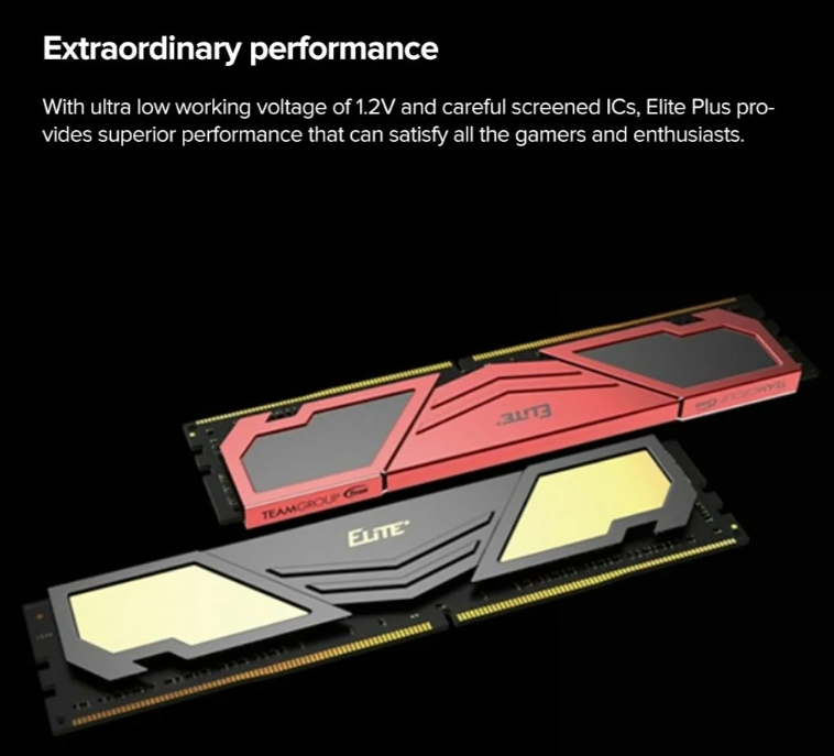 Teamgroup Elite Plus 8GB(1x8) DDR4-3200 CL22 Desktop Memory RAM (Red ...