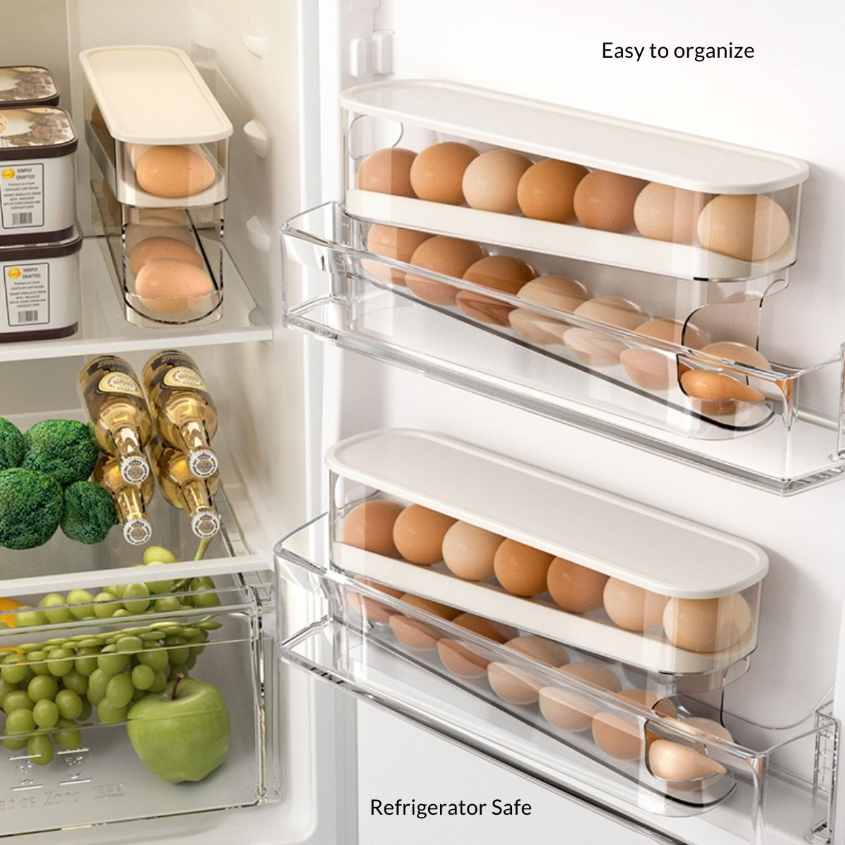 LOCAUPIN 2 Tier Auto Rolling Egg Dispenser Holder Space Saving Fridge ...