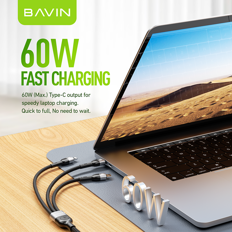 BAVIN CB236 60W 30W 18W 3 IN 1 Fast Charging Cable Nylon Braided Cable ...