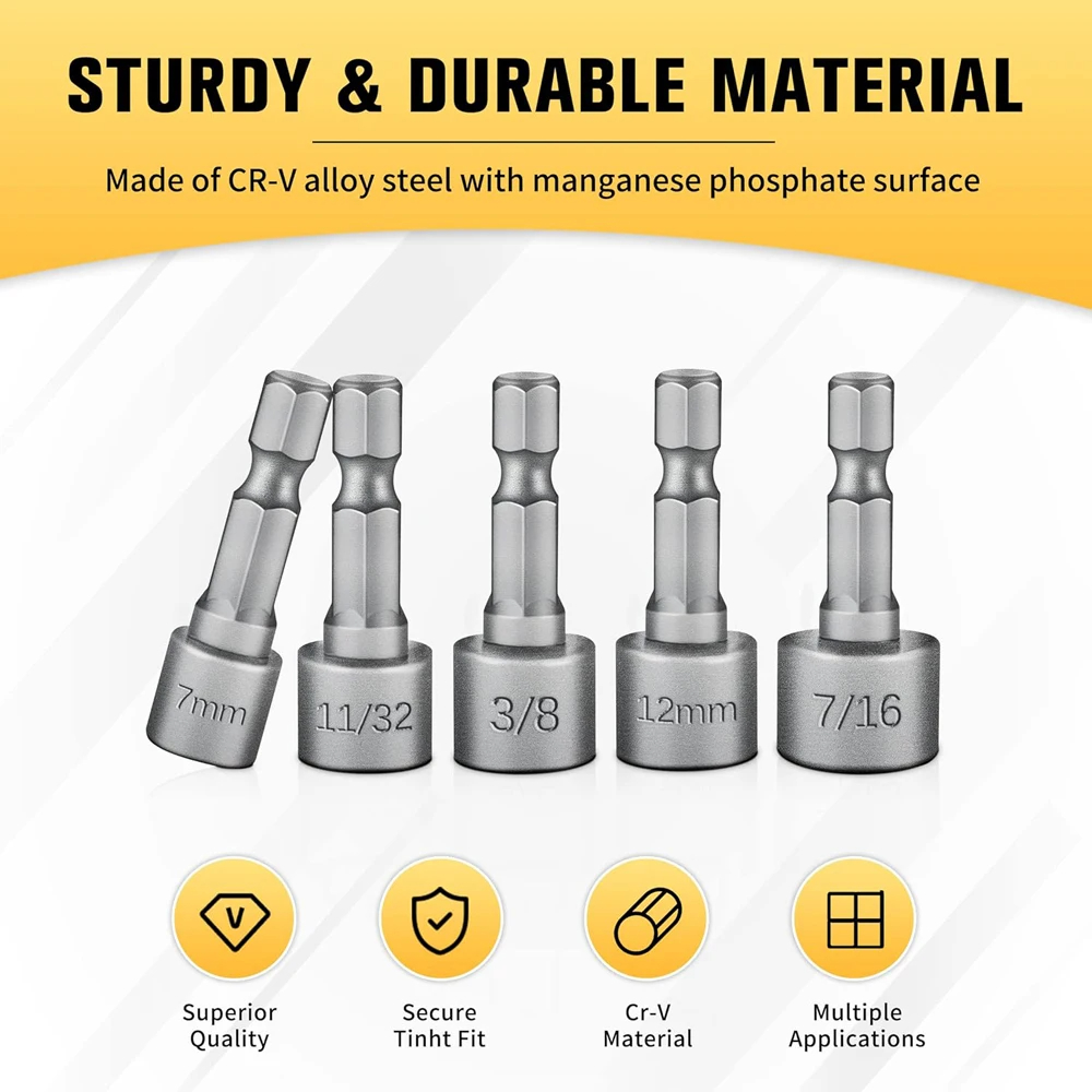 14/9Pcs 5-13mm Steel Power Nut Driver Drill Bit Set Hex Shank Metric ...