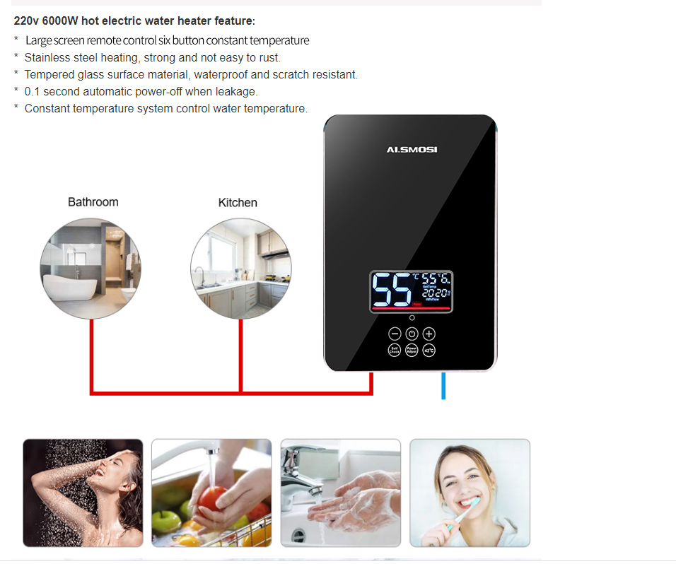 Water Heater Set 6000W Home Multi Point Shower heater 3 Seconds Quick ...