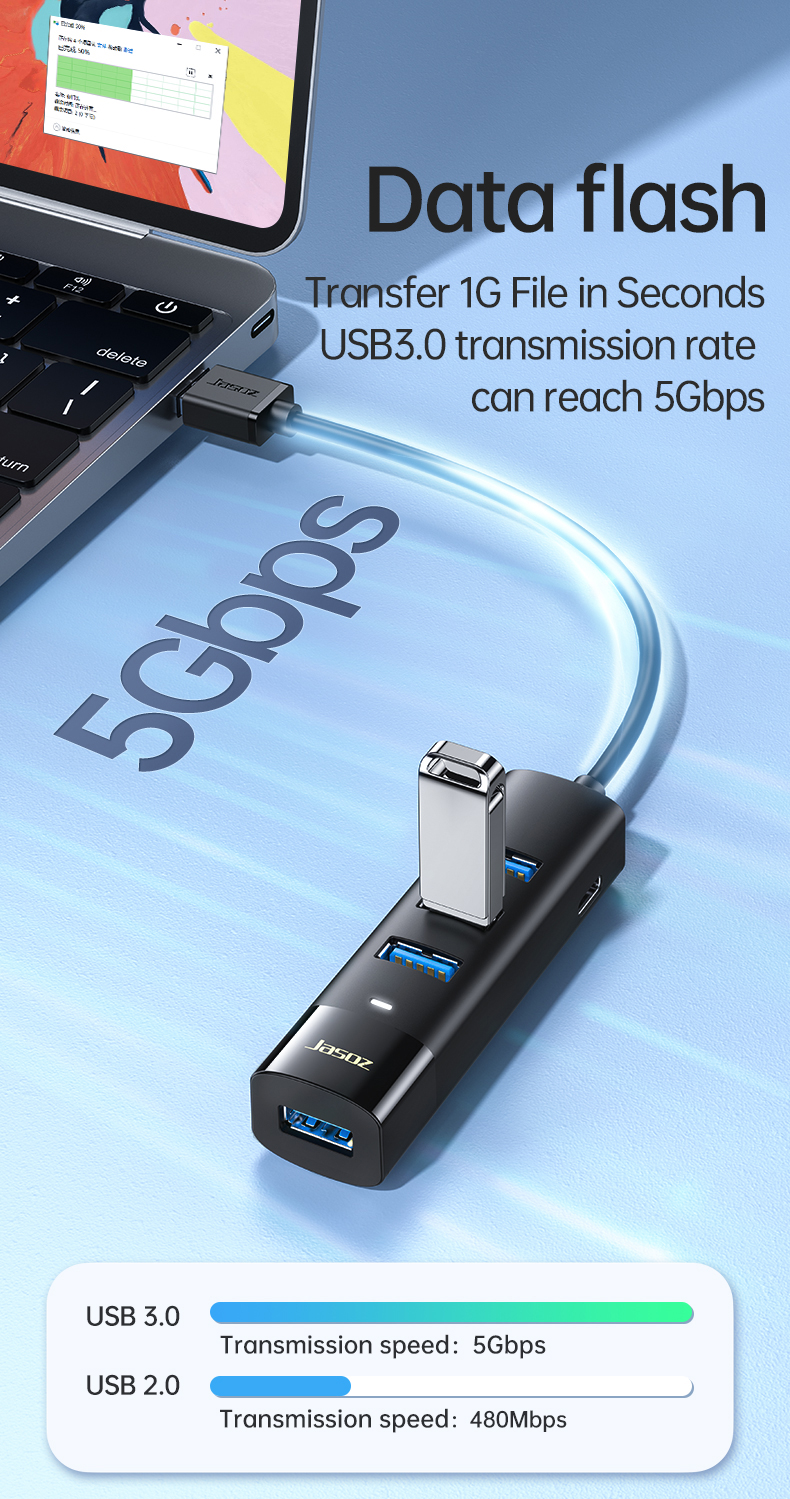 Jasoz USB 3.0 HUB 4 Port OTG Splitter Adapter Printer Multi Expander ...