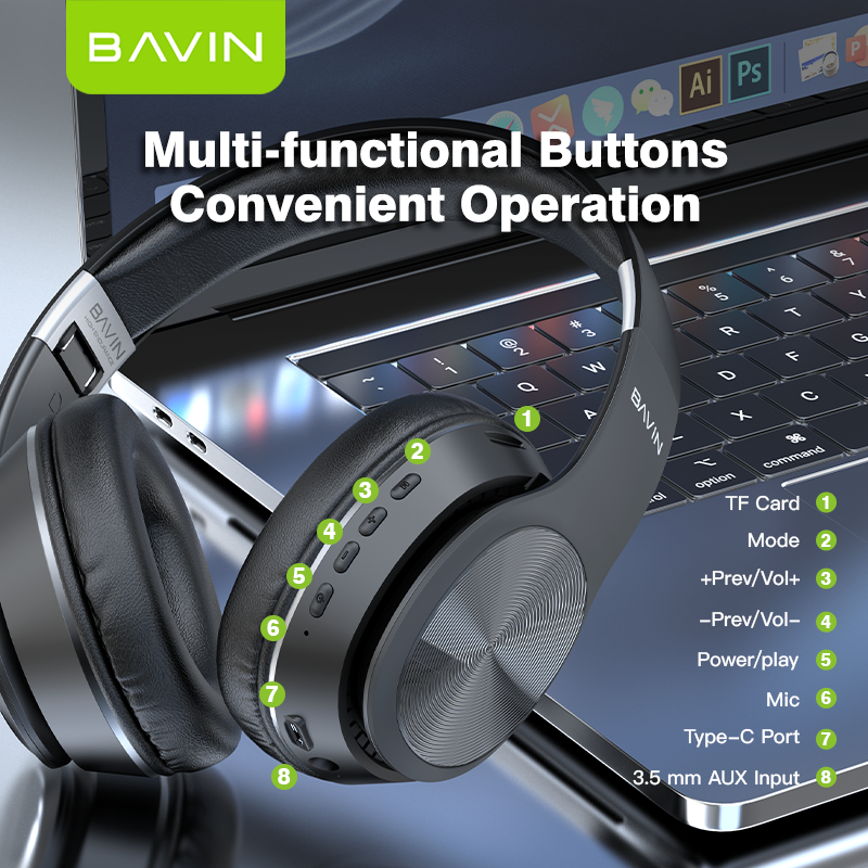 BAVIN BH51 Bluetooth Wireless Earphone Headphone Stereo Sounds w/ Noise ...